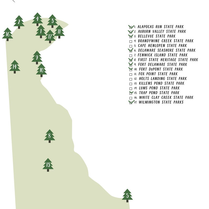 Delaware State Parks Map Print-delaware State Parks Checklist-state ...