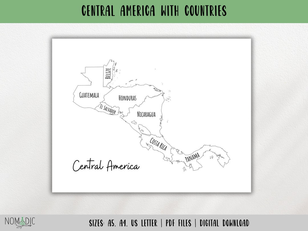 Central America Map With Countries-outline Map-travel Tracker-map ...