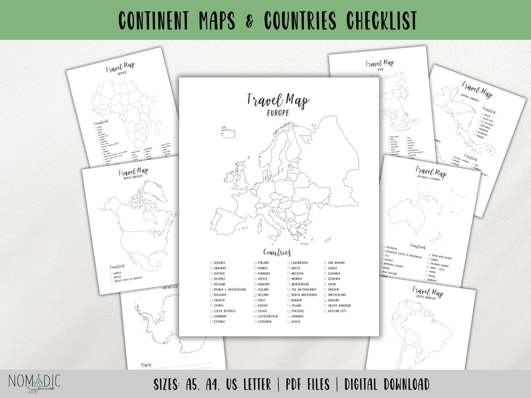 World Travel Maps Bundle-continent Travel Map With Countries Checklist ...