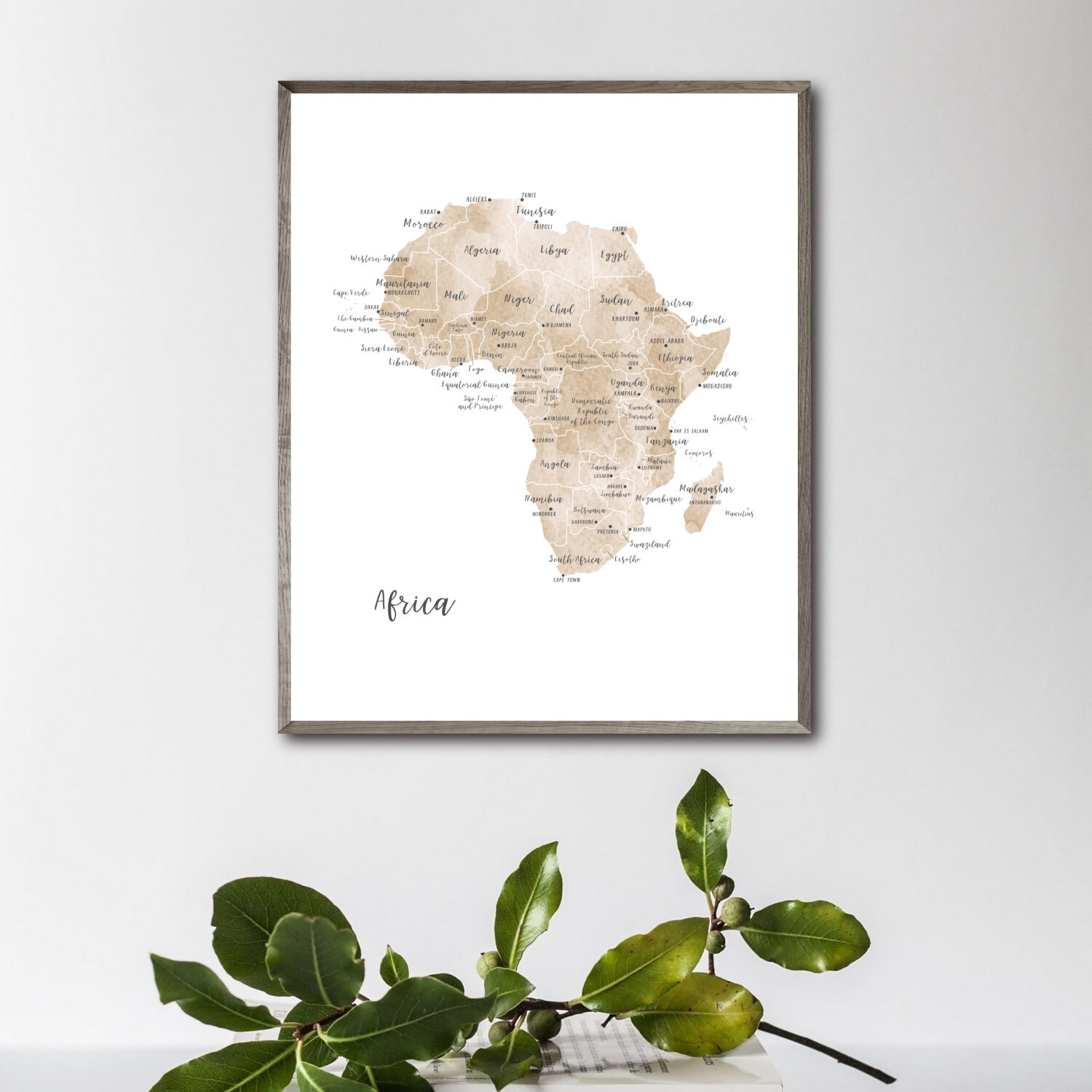 Africa Map-africa Poster-minimalist Map Print-watercolor Map - Etsy