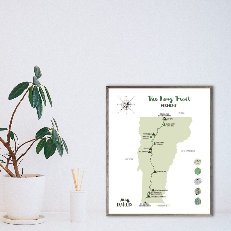 The Long Trail Map-vermont Long Trail Hiking Map Print-the | Etsy