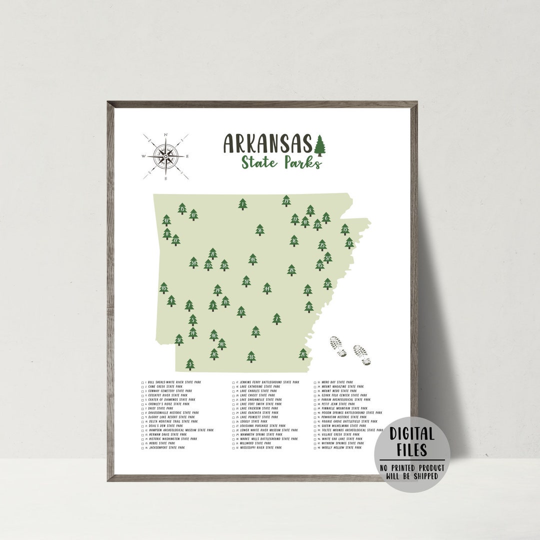 Arkansas State Parks Map Print-arkansas State Parks Checklist-state ...