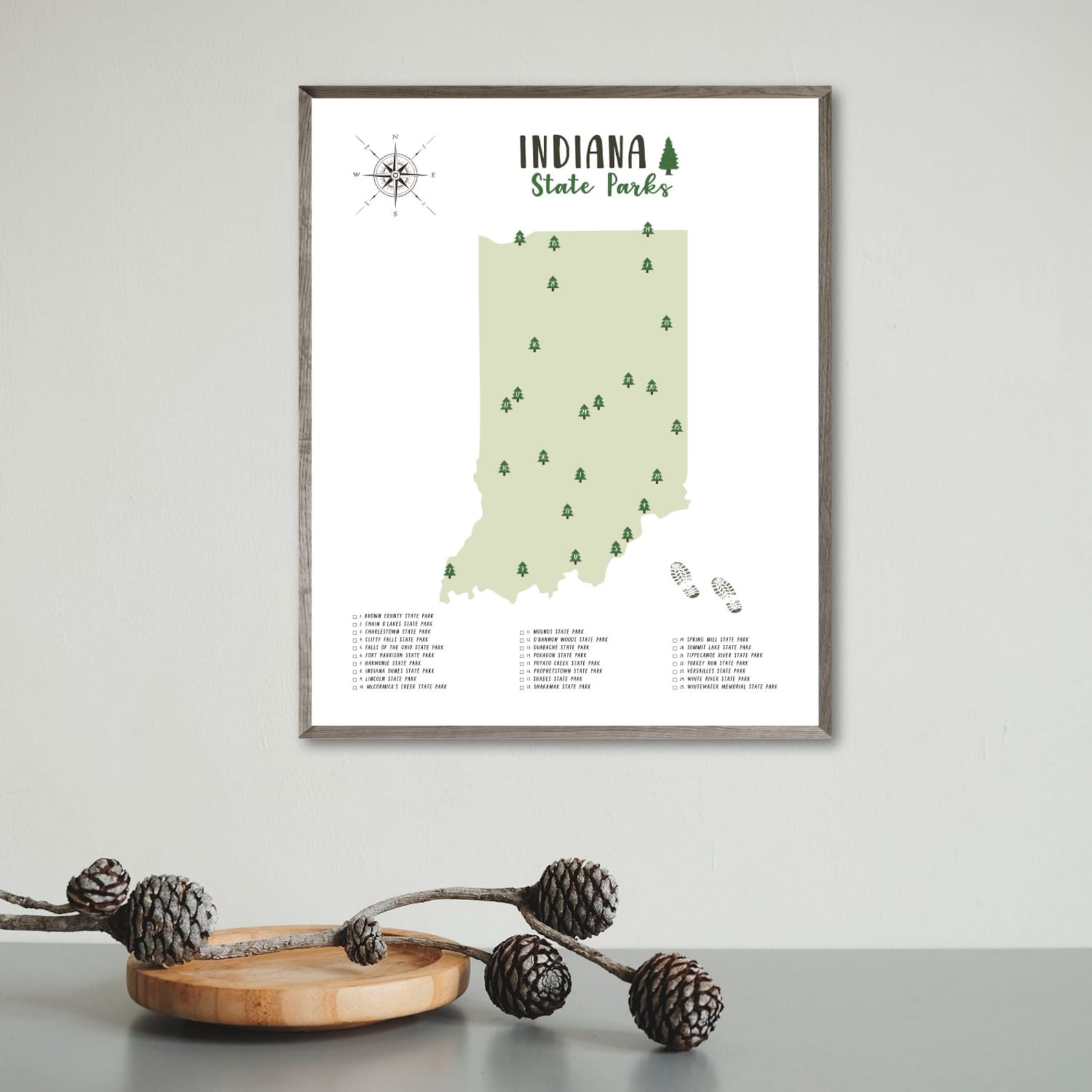 Indiana State Parks Map Print-indiana State Parks Checklist-state Parks ...