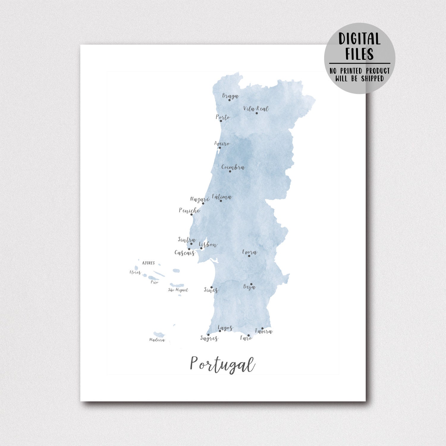 Mapa de Portugal-Cartel de Portugal-Mapa minimalista - Etsy México