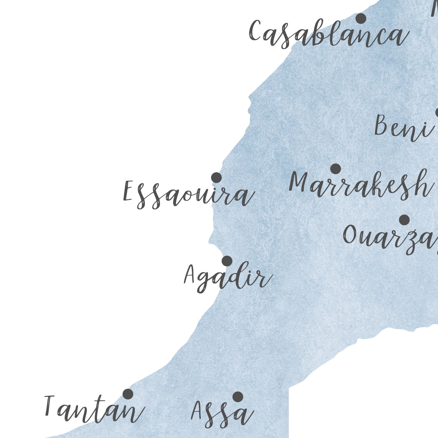 Morocco Map-morocco Poster-minimalist Map Print-watercolor Map Poster ...