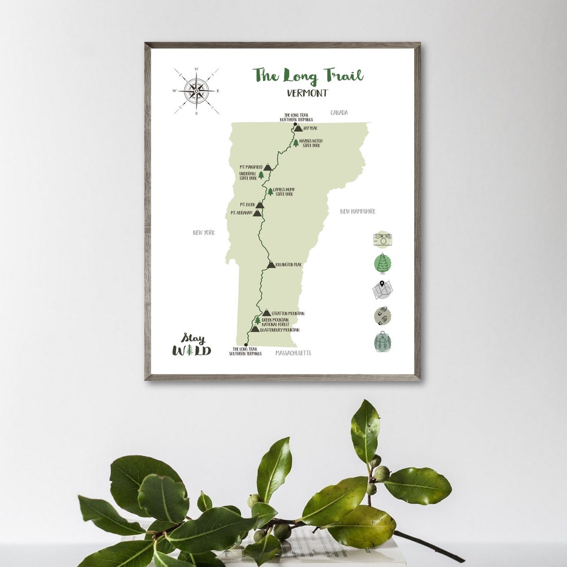The Long Trail Map-vermont Long Trail Hiking Map Print-the - Etsy