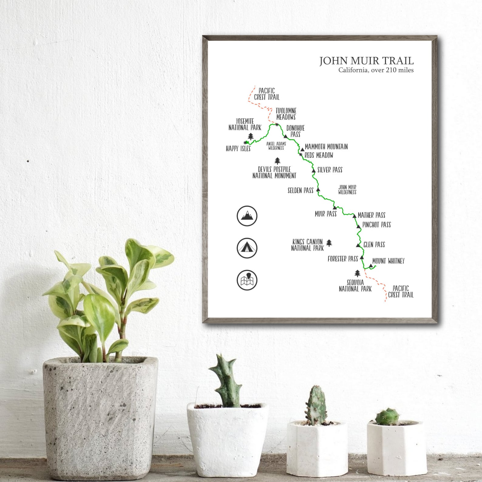 John Muir Trail Map-john Muir Hiking Trail Map Poster-jmt Hiking Map ...