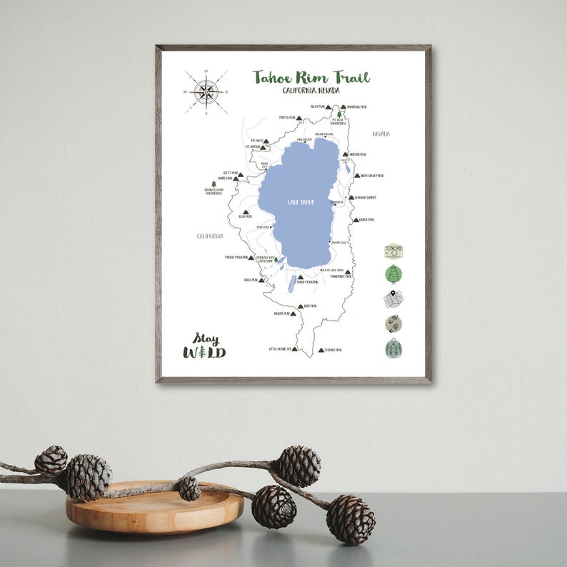 Tahoe Rim Trail Map-Tahoe Rim Hiking Trail Print-TRT Hiking | Etsy