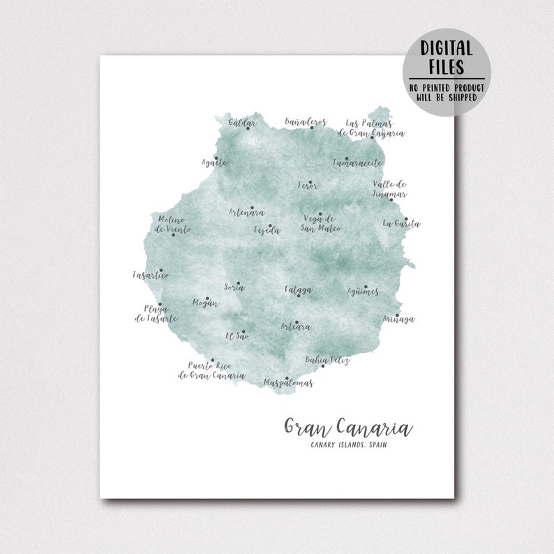Gran Canaria Map-canary Islands Poster-minimalist Map Print-watercolor ...