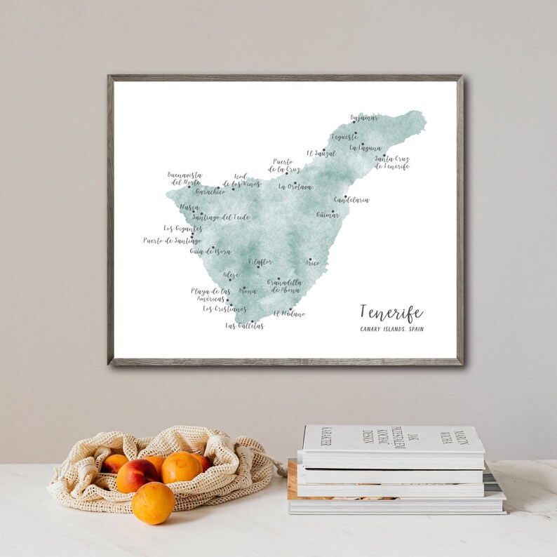 Tenerife Map-canary Islands Poster-minimalist Map Print-watercolor Map ...