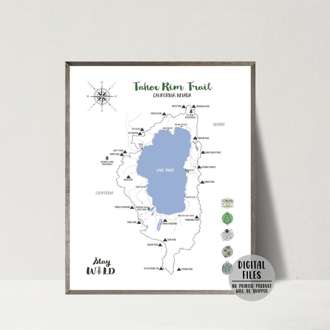 Tahoe Rim Trail Map-tahoe Rim Hiking Trail Print-trt Hiking Map Poster ...