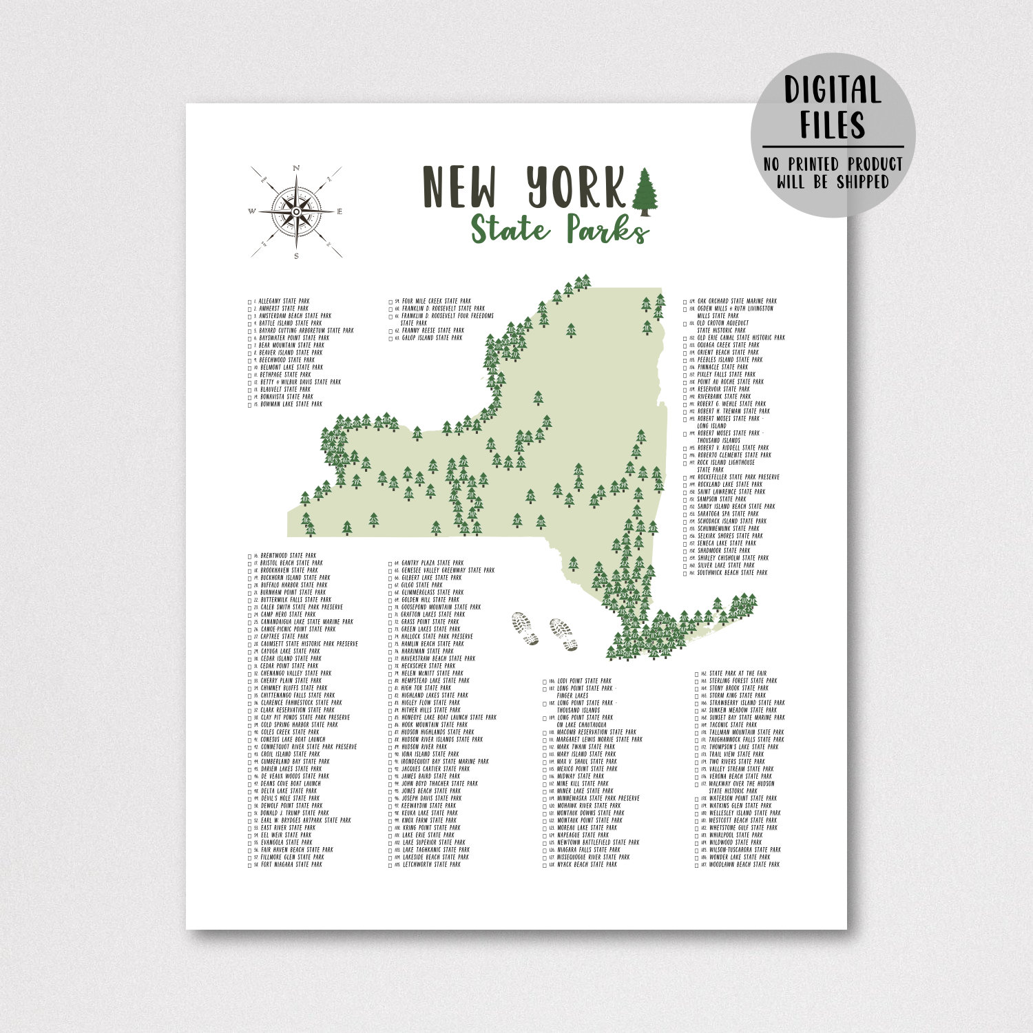 New York State Parks Map-new York State Parks Checklist-state - Etsy