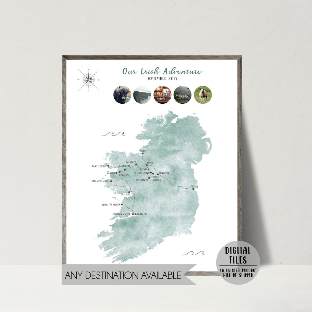 Personalized Ireland Travel Map-custom Road Trip Map-gift for Traveler ...