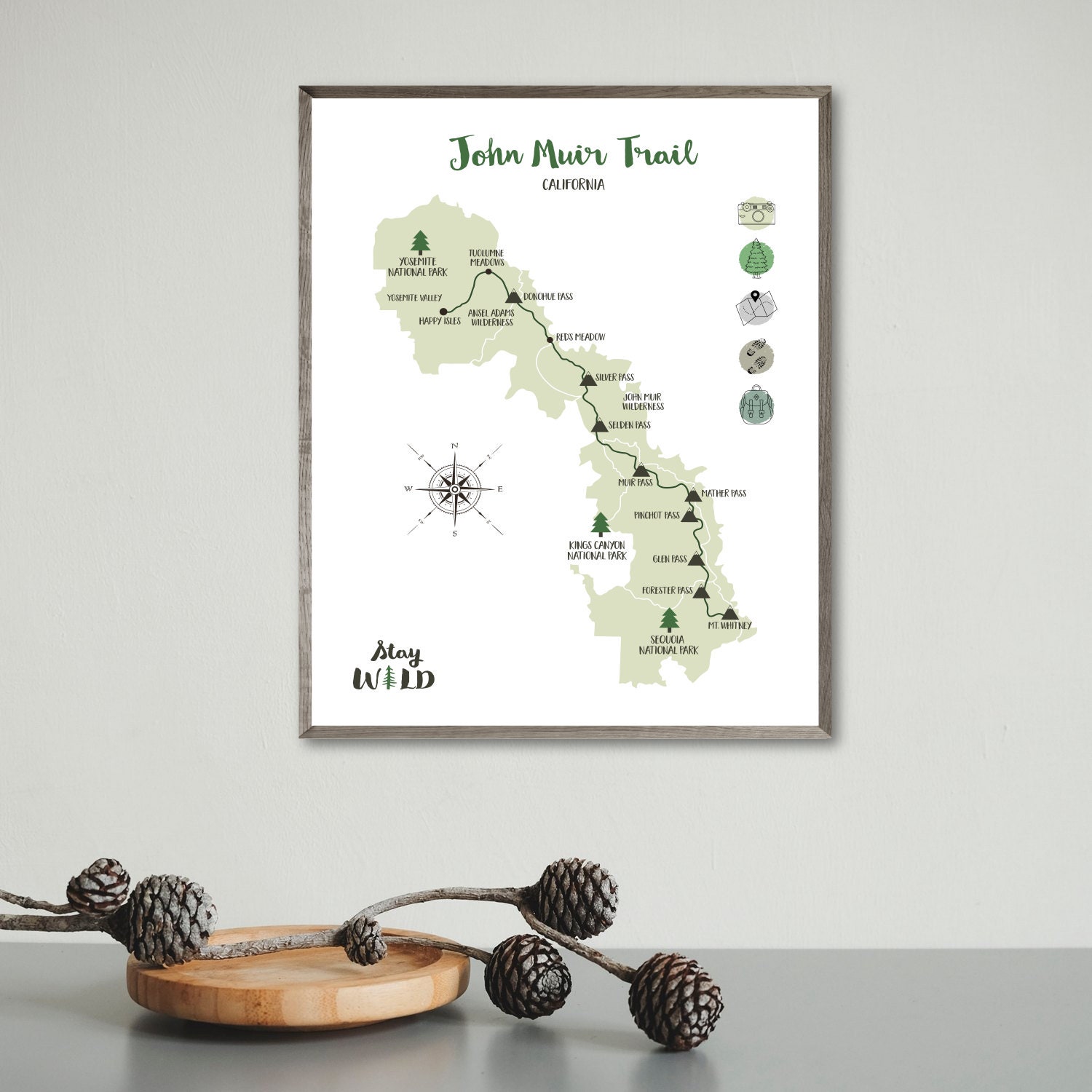 John Muir Trail Map-john Muir Hiking Trail Map Print-jmt | Etsy
