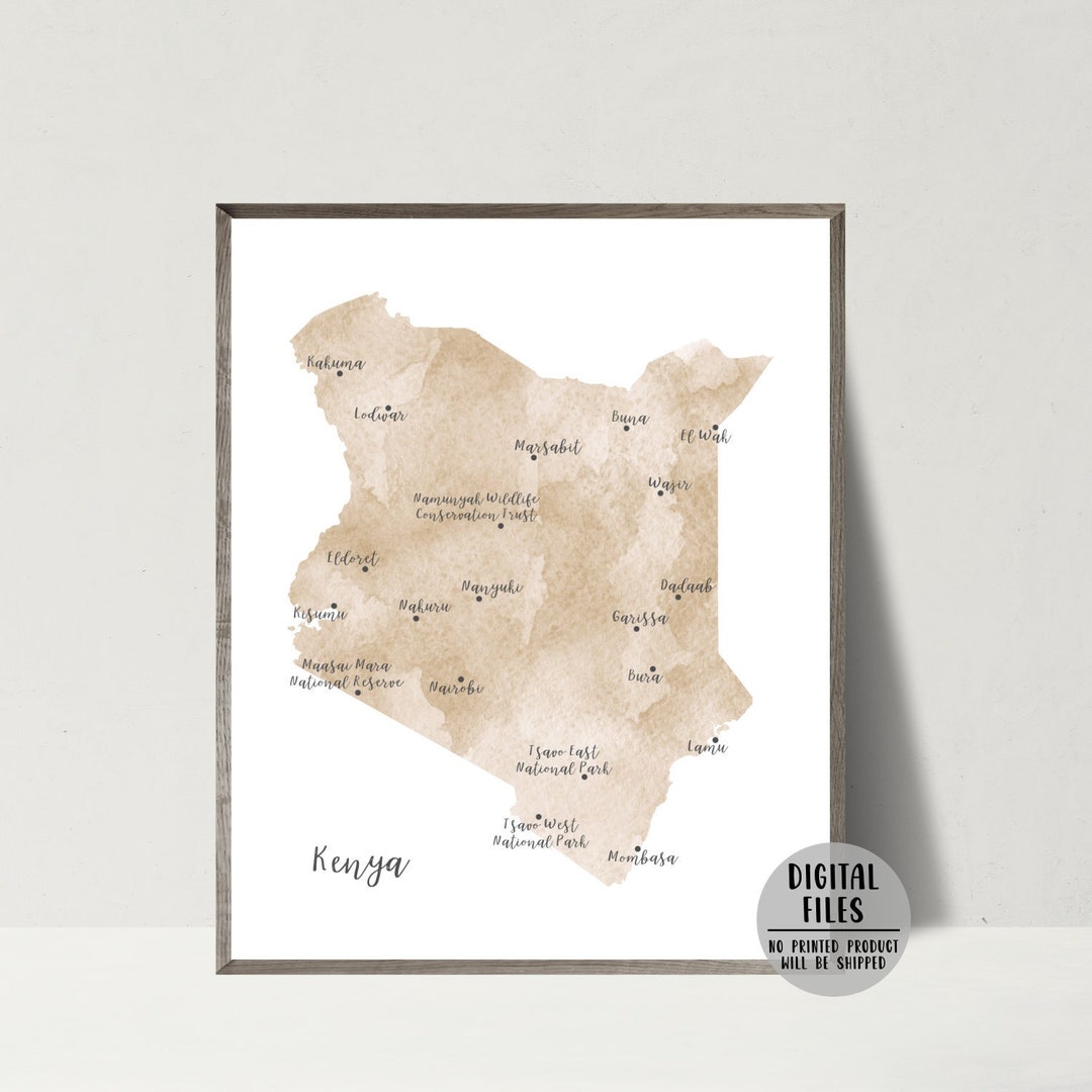 Kenya Map-kenya Map Poster-minimalist Map Print-watercolor Map-africa ...