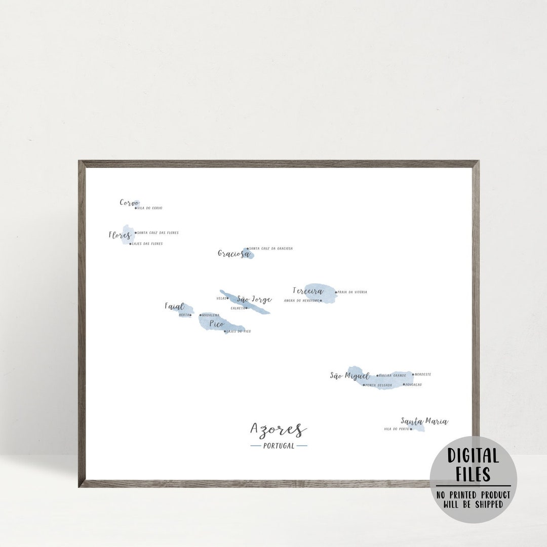 Azores Map-azores Islands Map Poster-minimalist Map Print-watercolor ...