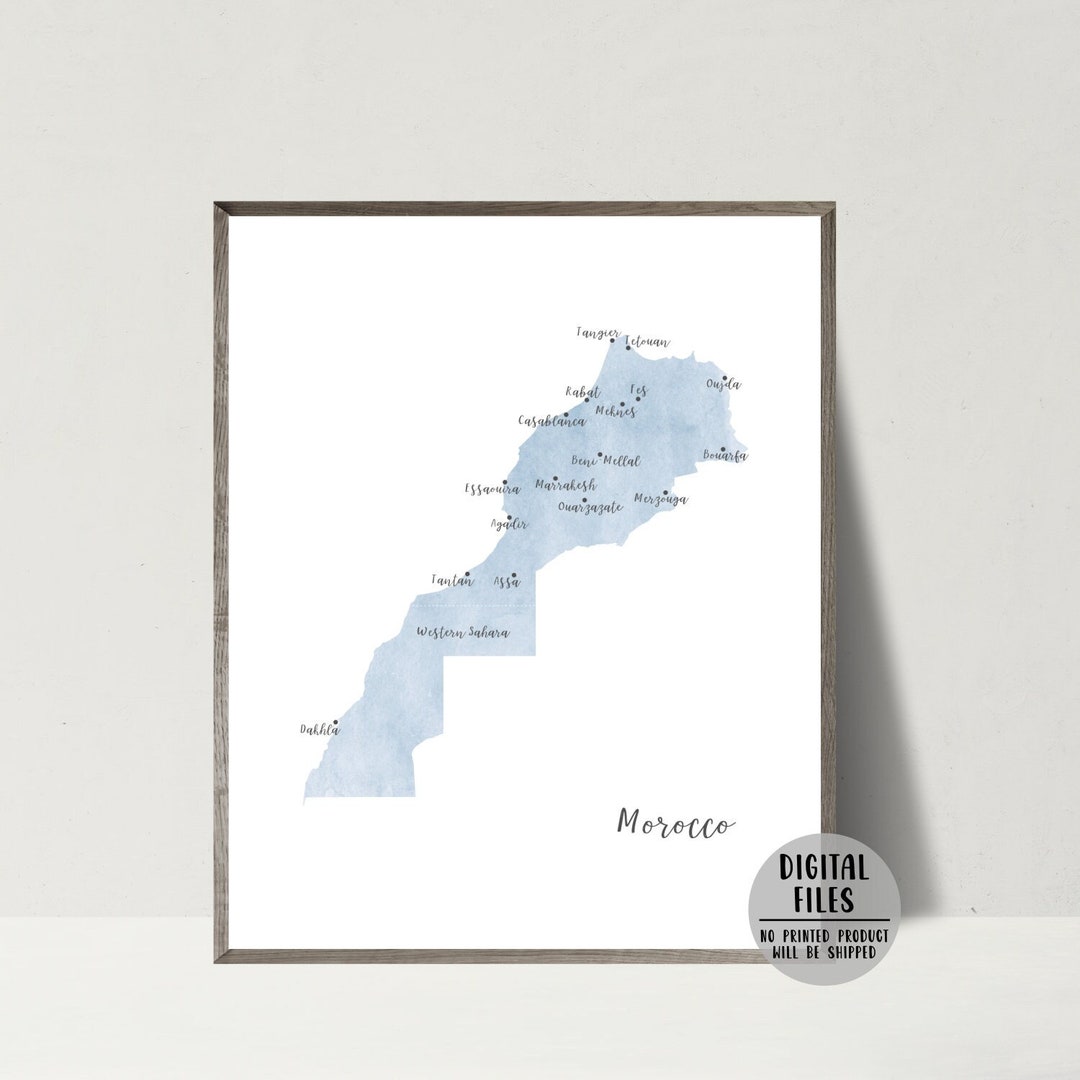 Morocco Map-morocco Poster-minimalist Map Print-watercolor Map Poster ...