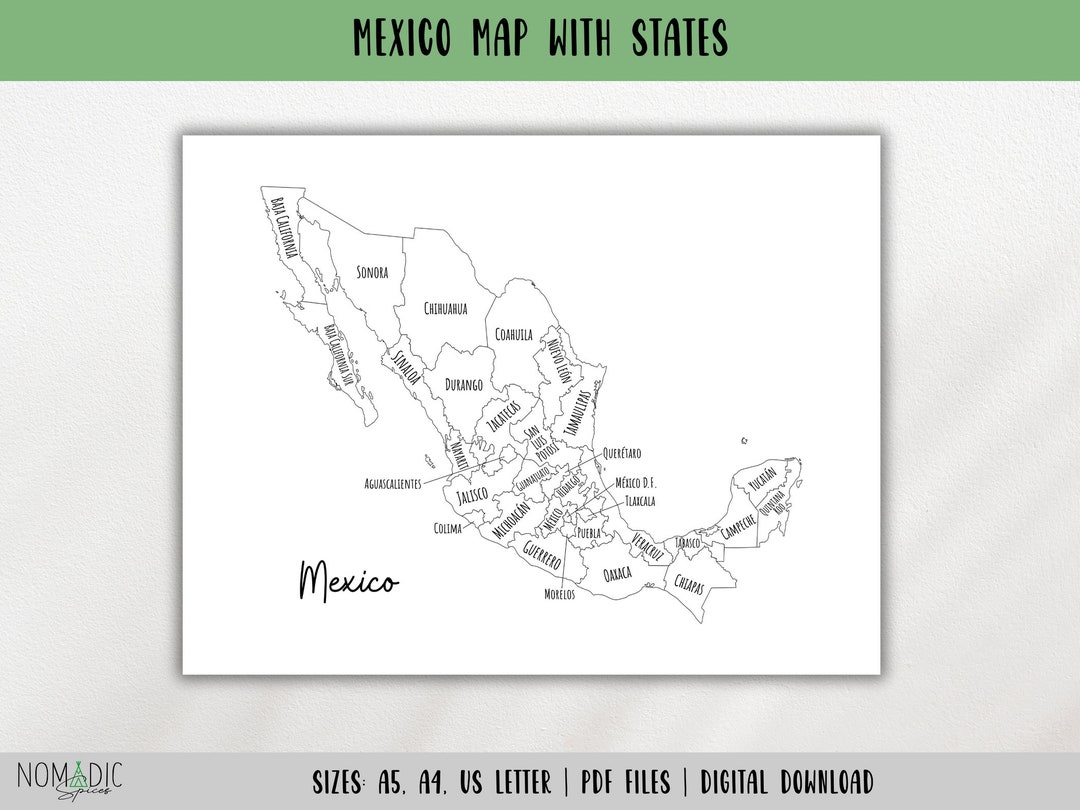 Mexico Travel Map With States-travel Planner Insert Pdf-travel Book ...