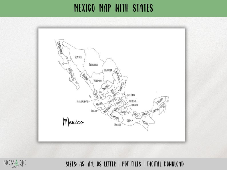 Mexico Travel Map With States-travel Planner Insert Pdf-travel Book ...