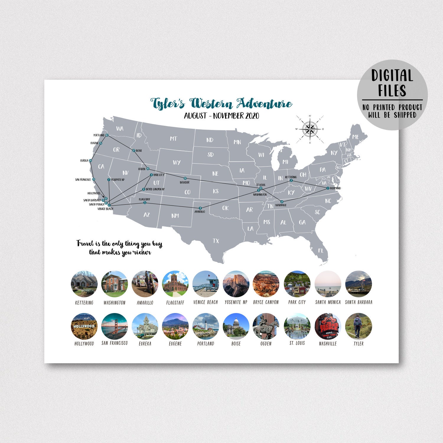 Personalized Travel Map-travel Photo Collage-usa Road Trip | Etsy