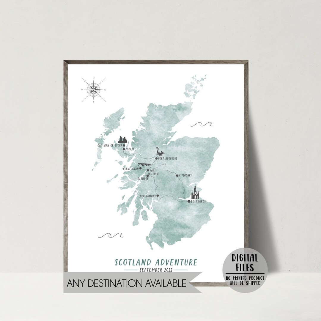 Personalized Scotland Road Trip Map-scotland Travel Map Print-gift for ...