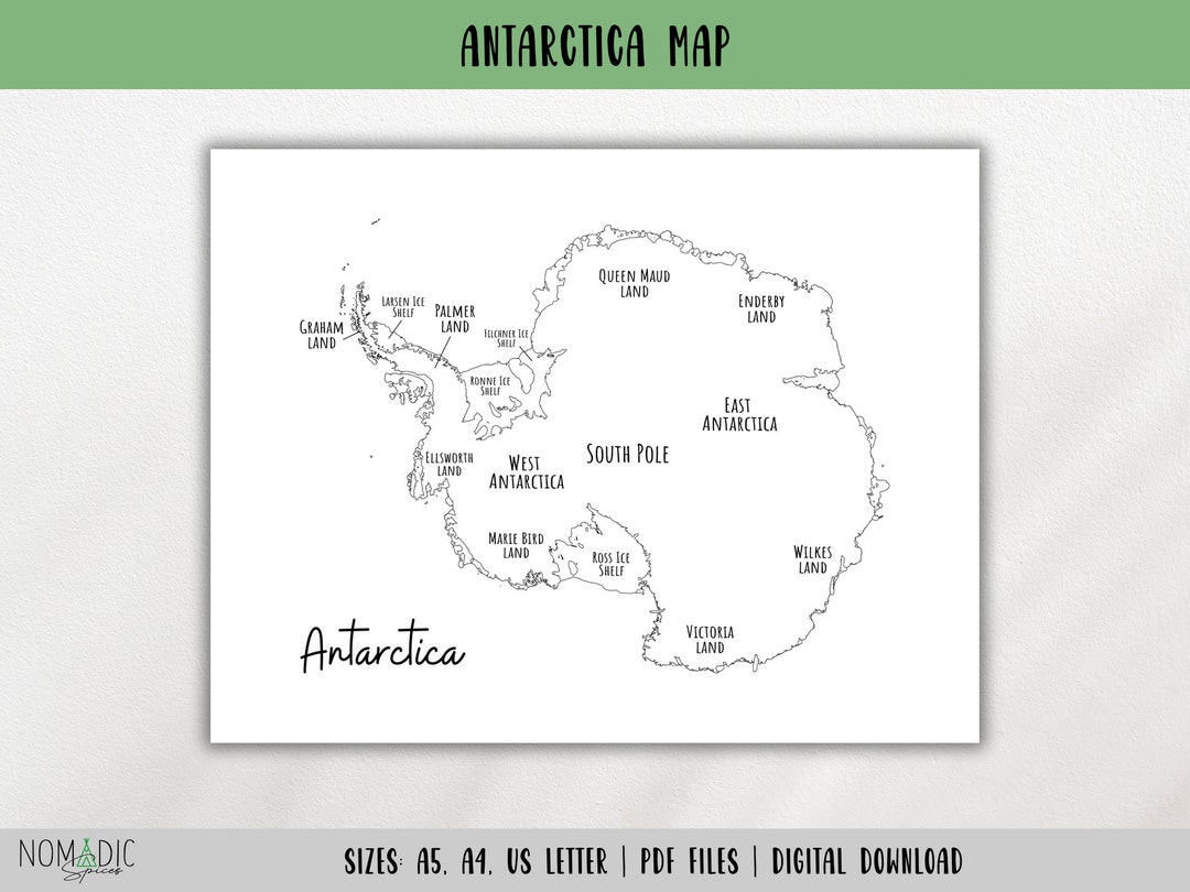 Antarctica Map-labeled Map of Antarctica-travel Planner Insert-coloring ...