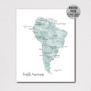 South America Map-south America Poster-minimalist Map Print-watercolor ...