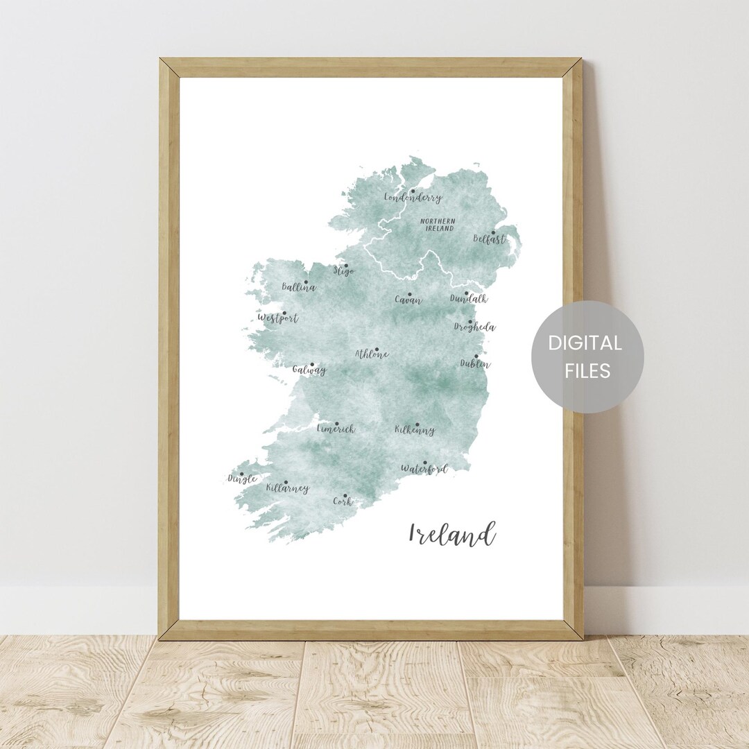 Ireland Map - Ireland Travel Map - Watercolor Map of Ireland - Ireland ...