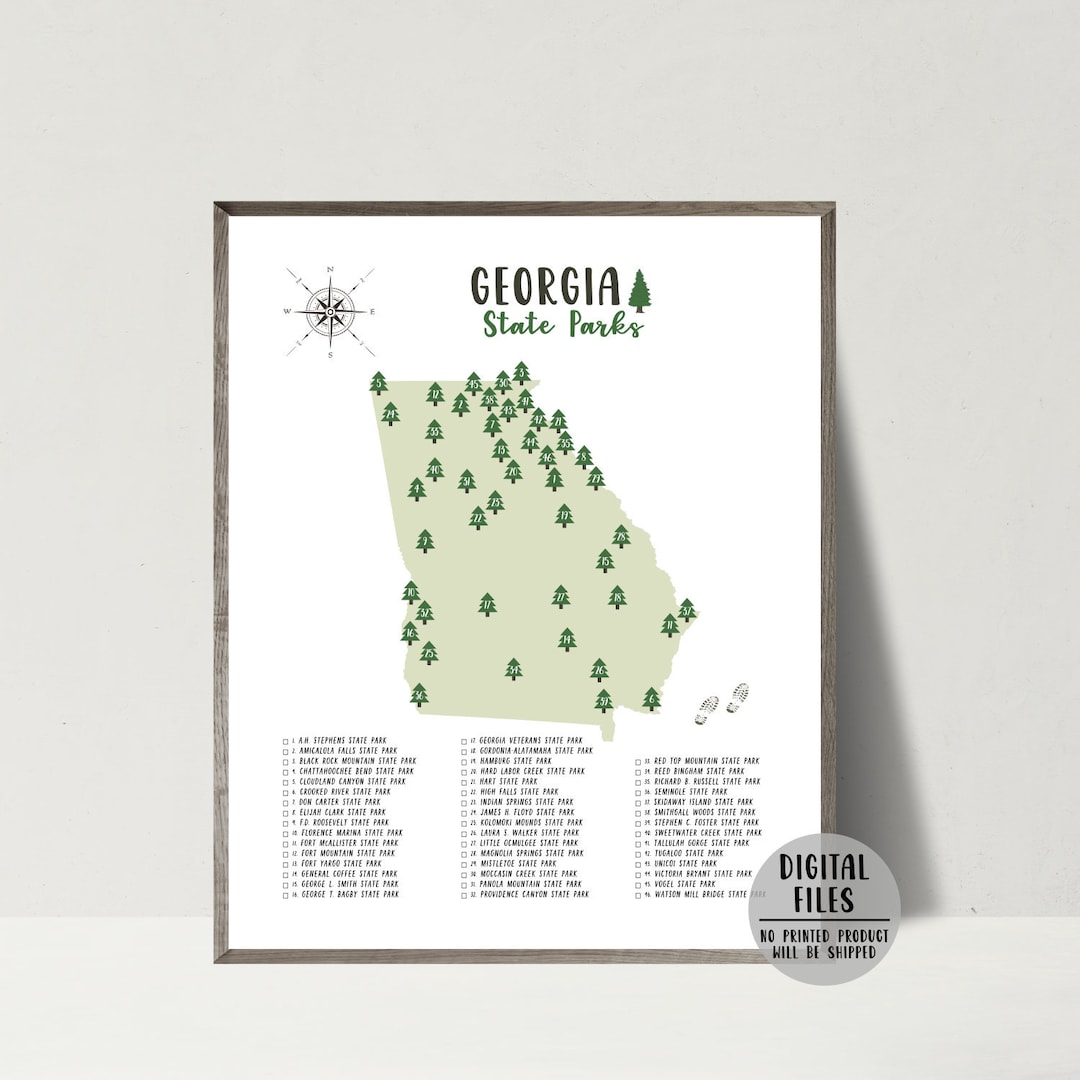 Georgia State Parks Map Print-georgia State Parks Checklist-state Parks ...