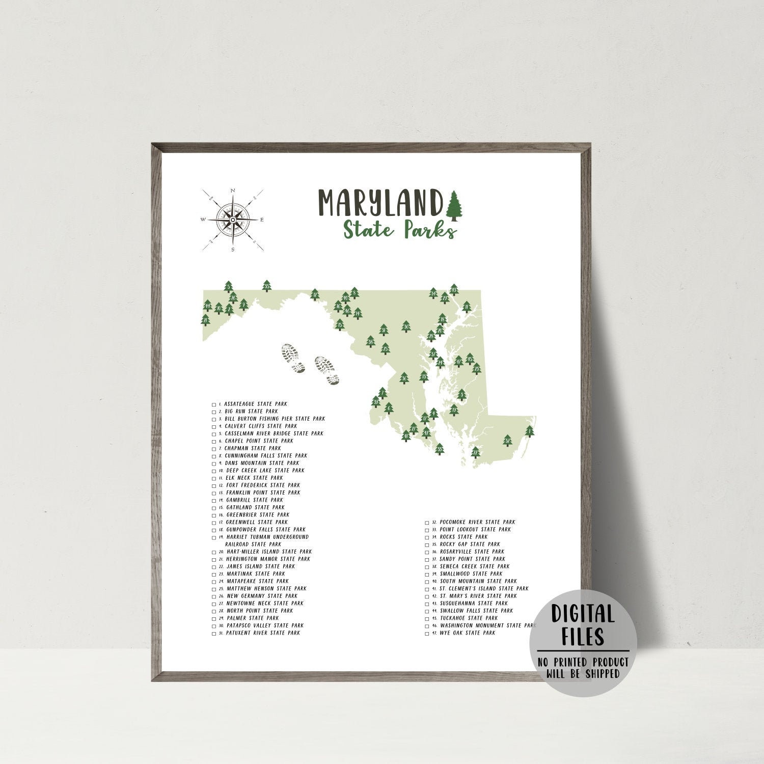 Maryland State Parks Map Print-maryland State Parks | Etsy