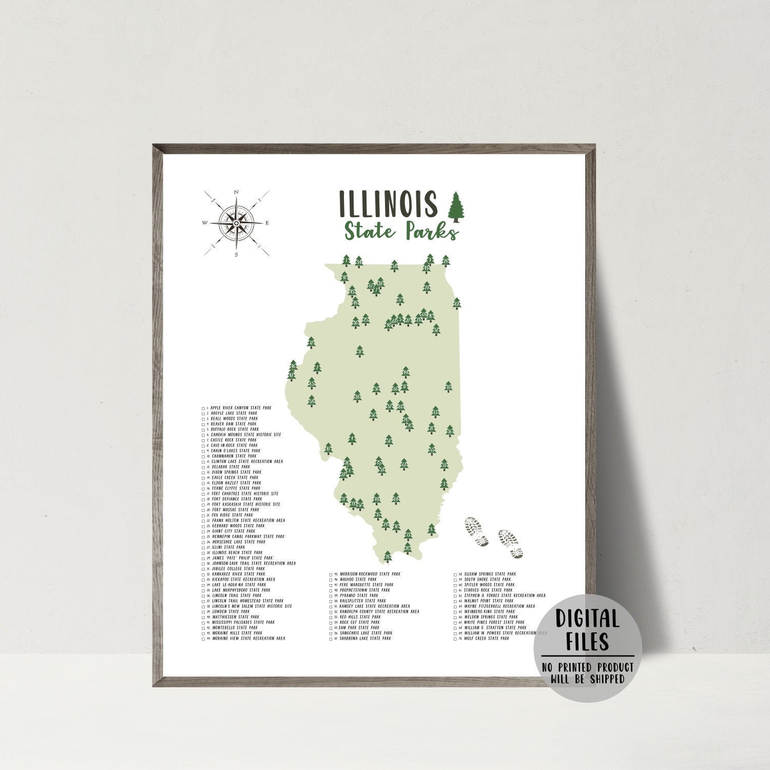 Illinois State Parks Map Print-illinois State Parks Checklist-state ...