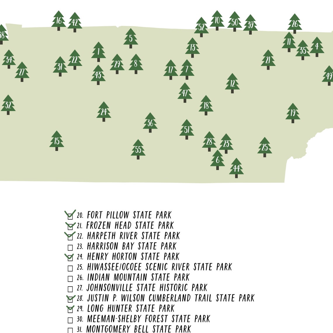 Tennessee State Parks Map-Tennessee State Parks | Etsy