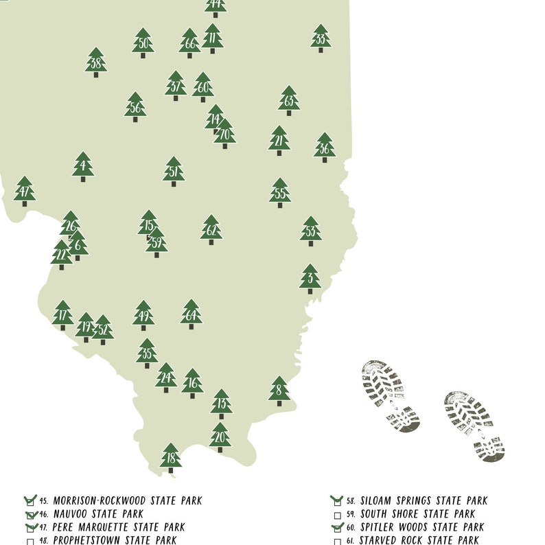 Illinois State Parks Map Print-illinois State Parks Checklist-state ...