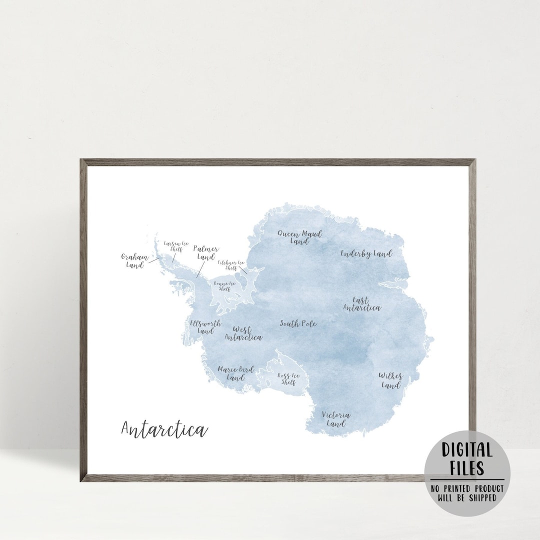 Antarctica Map-antarctica Map Poster-minimalist Map Print-watercolor ...