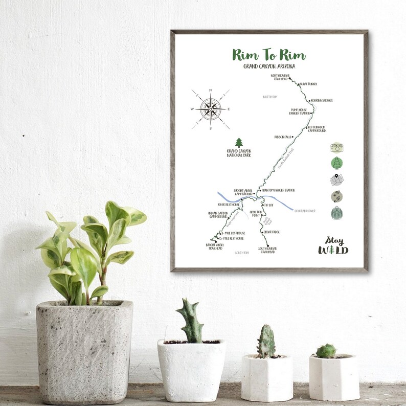 Rim to Rim Trail Map-rim to Rim Hiking Trail Map Print-grand - Etsy