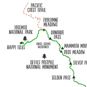 John Muir Trail Map-john Muir Hiking Trail Map Poster-jmt Hiking Map ...