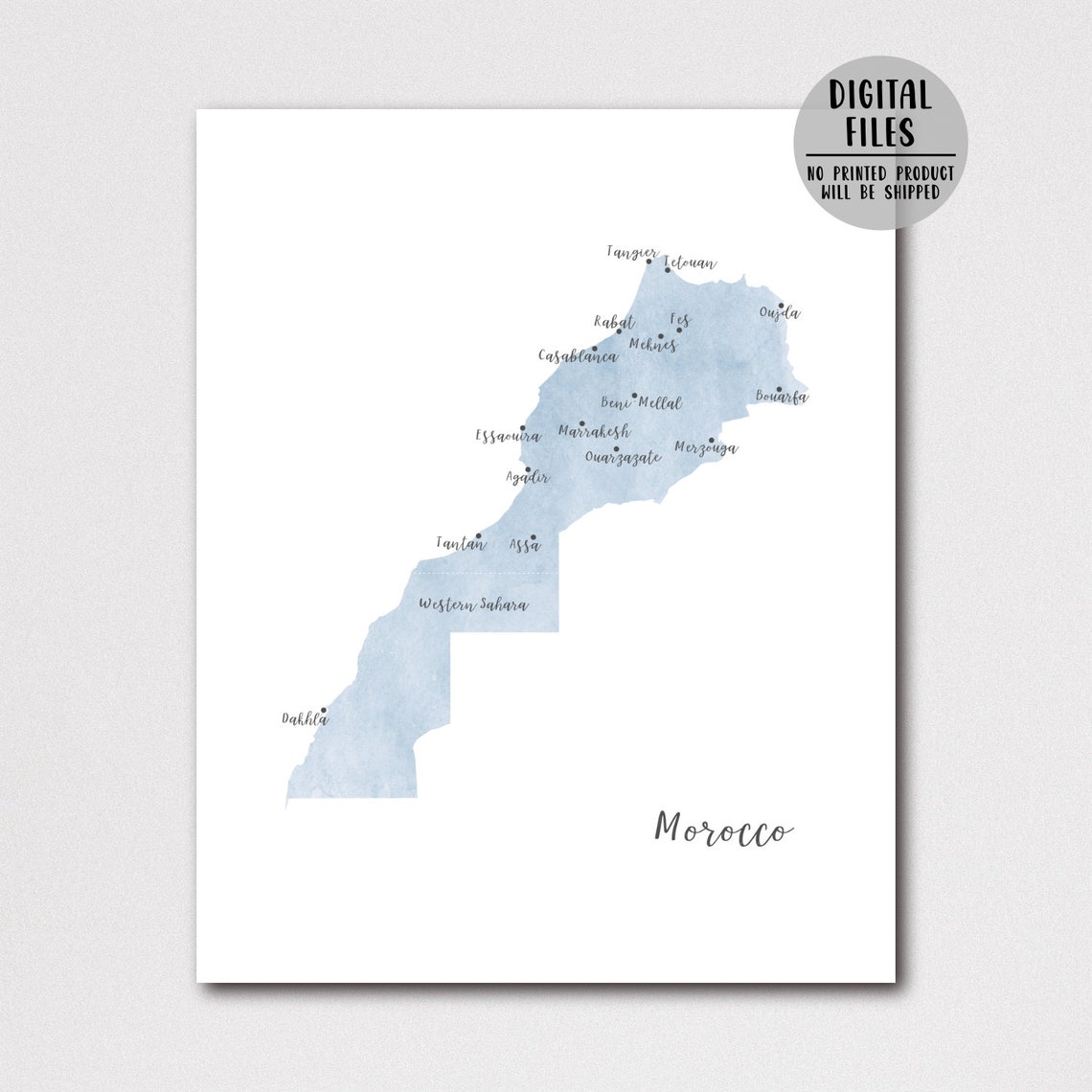 Morocco Map-morocco Poster-minimalist Map Print-watercolor Map - Etsy