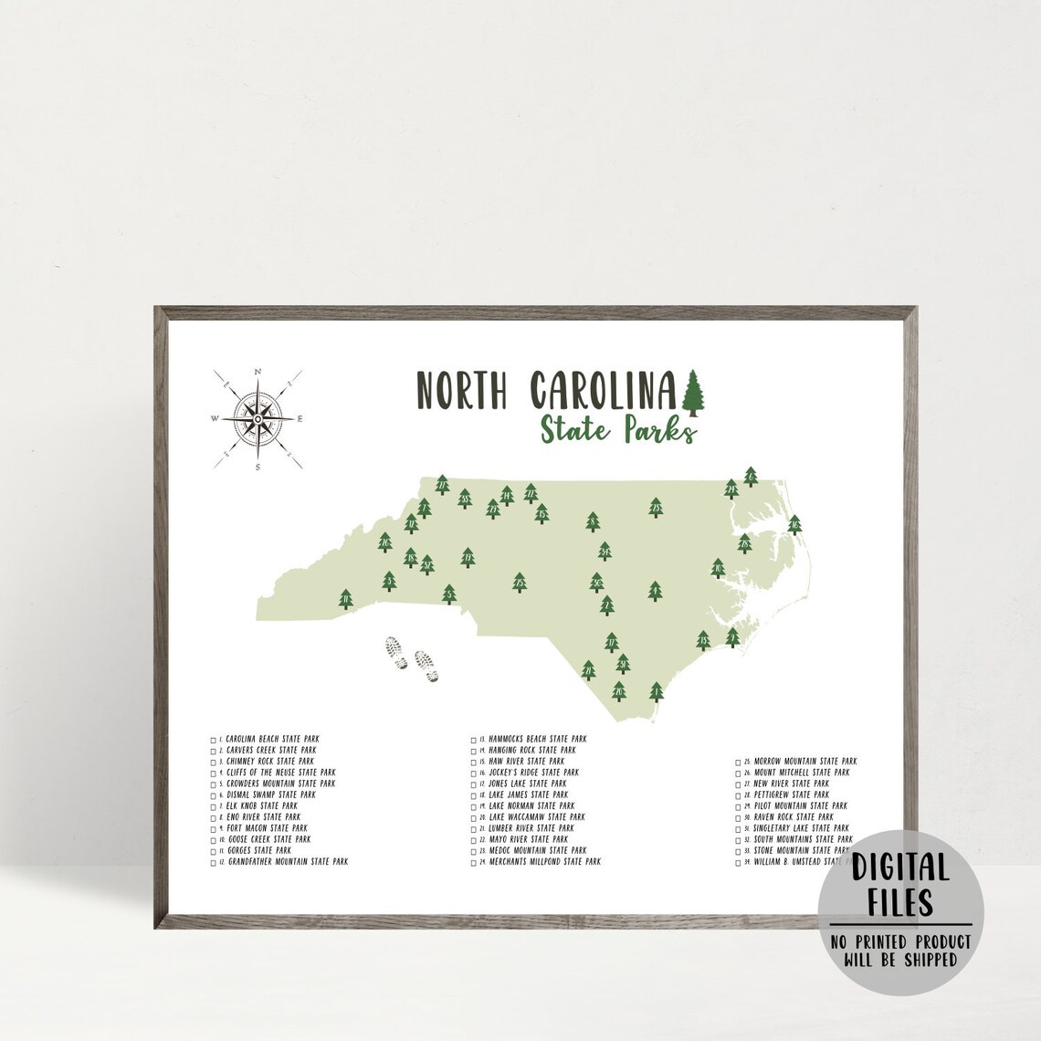 North Carolina State Parks Map-north Carolina State Parks - Etsy
