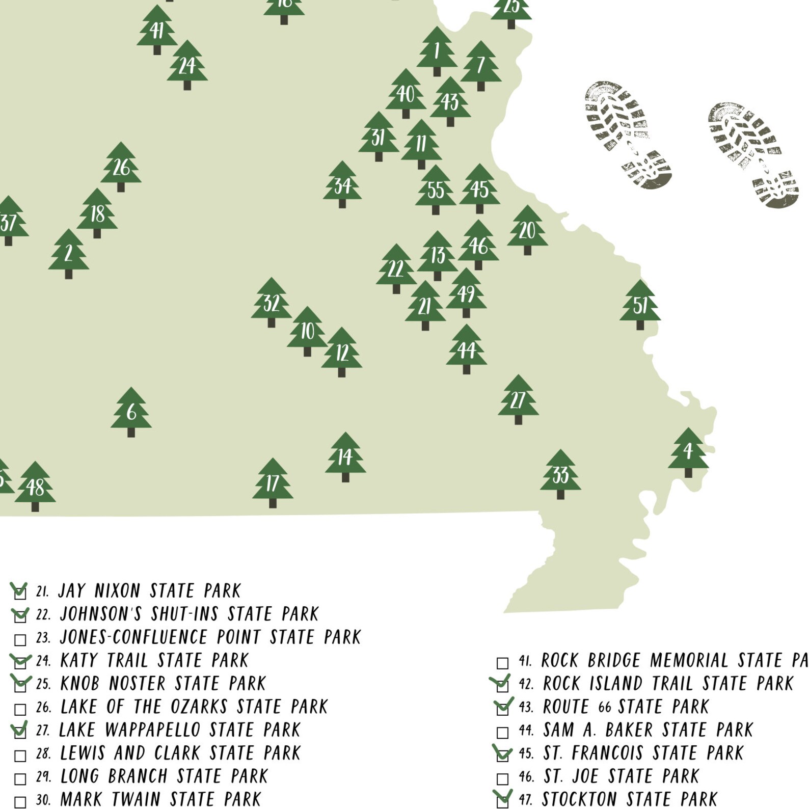 Missouri State Parks Map Print-missouri State Parks Checklist-state ...
