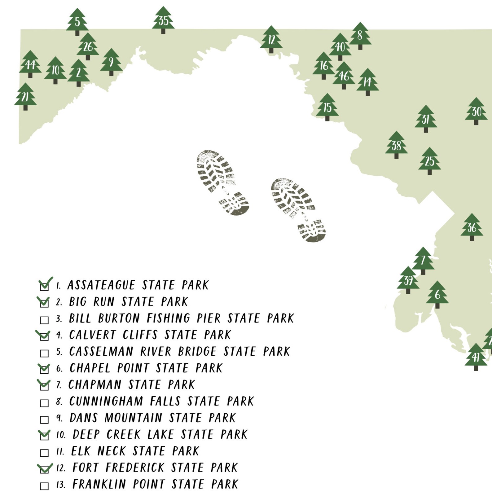 Maryland State Parks Map Print-maryland State Parks - Etsy
