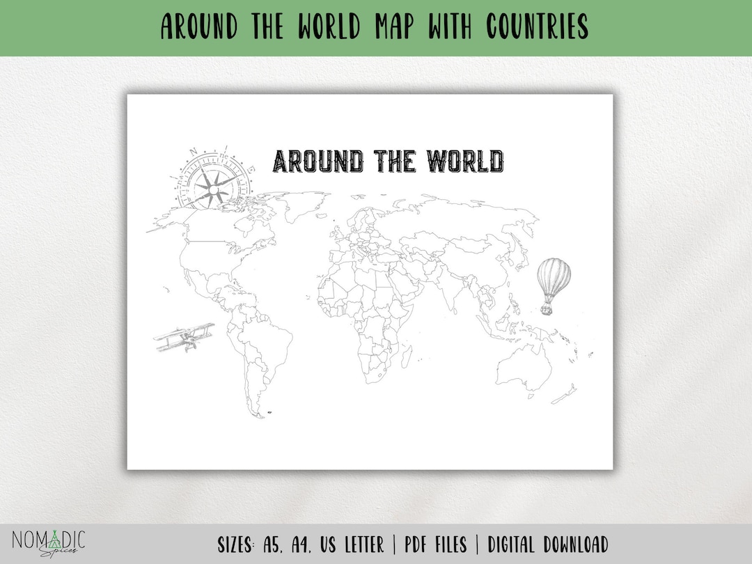 World Map With Countries-travel Book Page Pdf-travel Planner Insert ...