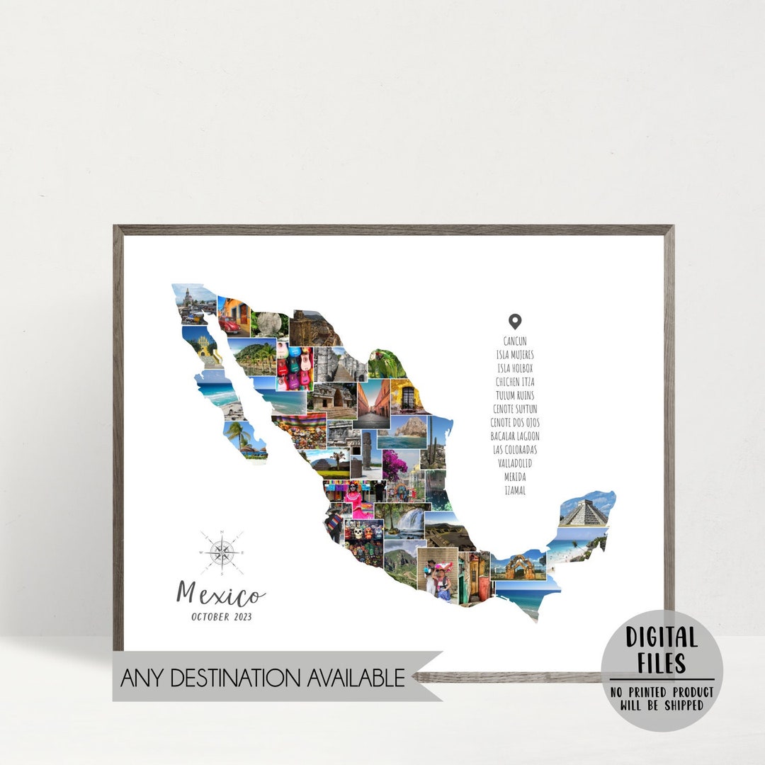 Travel Photo Collage-mexico Pictures Collage-personalized Travel Map ...