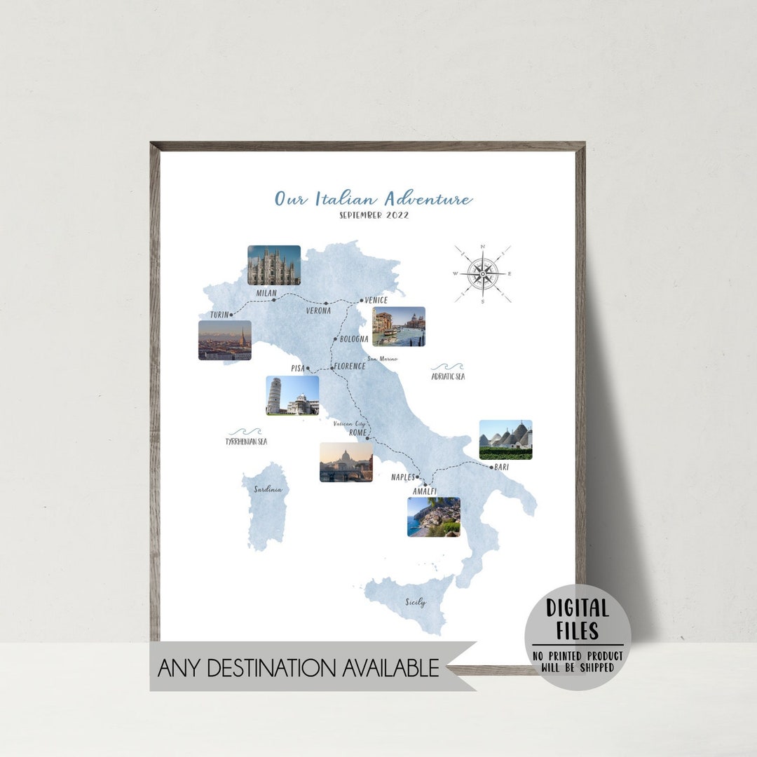Personalized Travel Map-road Trip Map-italy Travel Map-custom Map Print ...