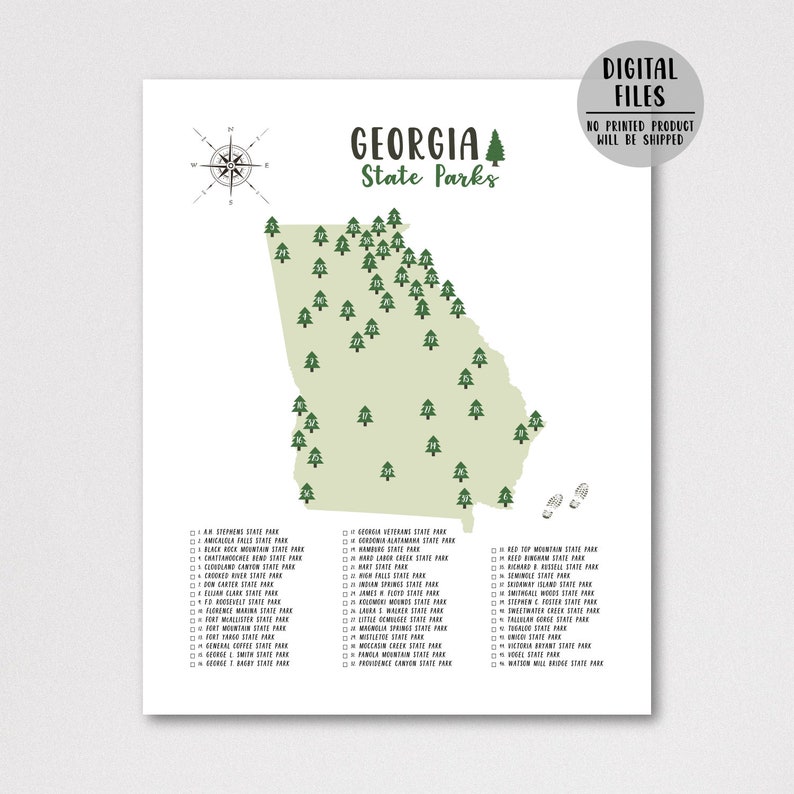 Georgia State Parks Map Print-georgia State Parks Checklist-state Parks ...