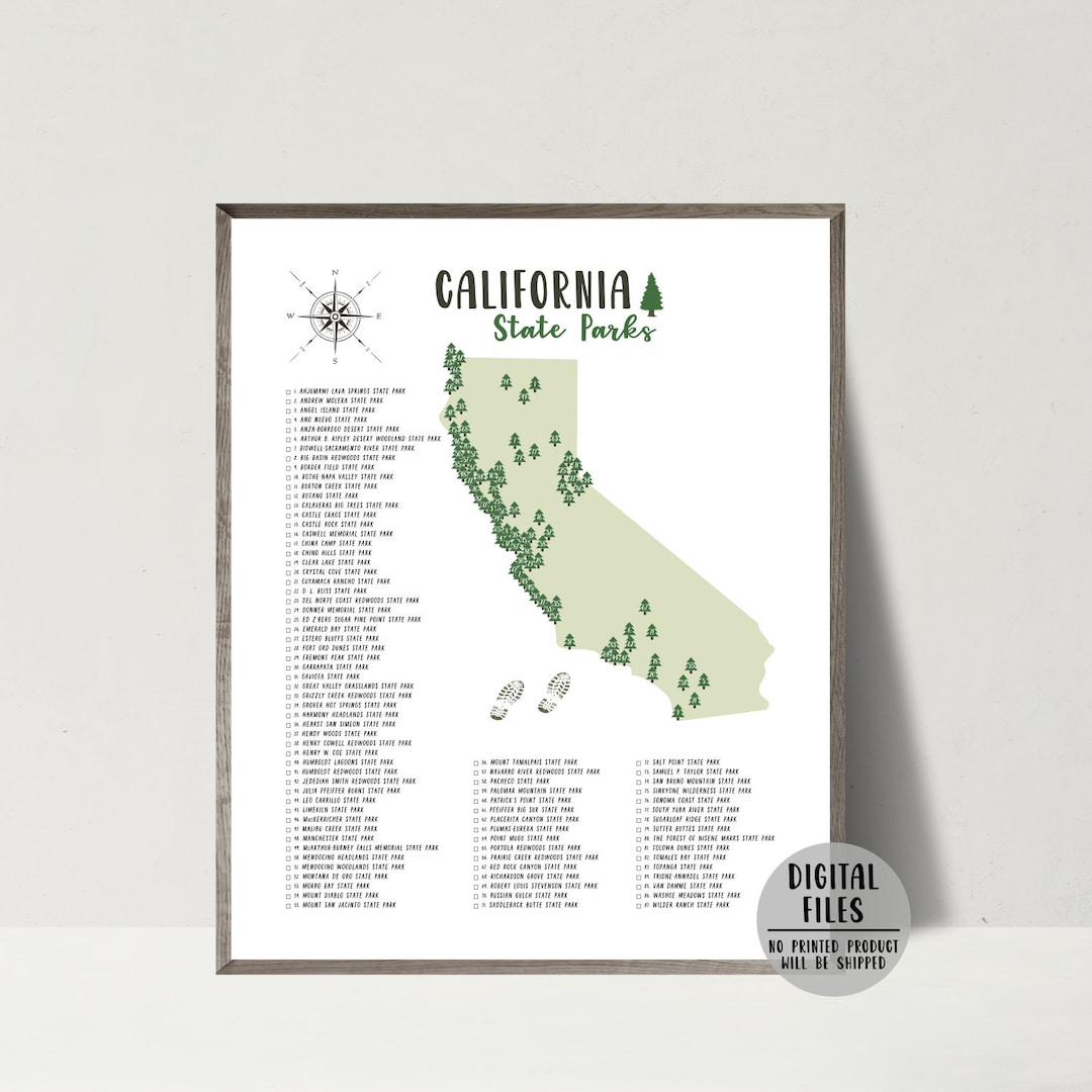 California State Parks Map Print-california State Parks Checklist-state ...
