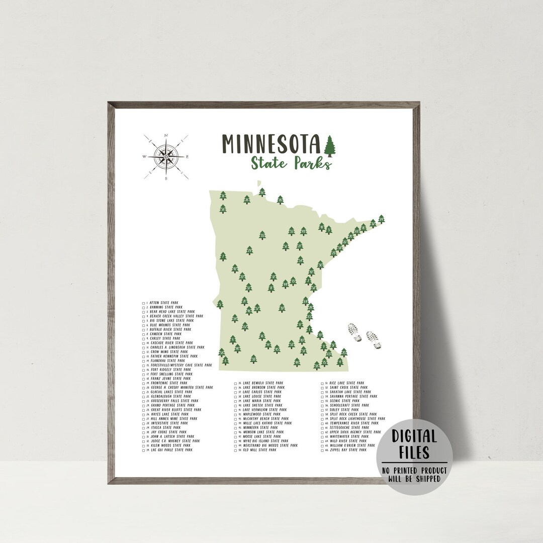 Minnesota State Parks Map Print-minnesota State Parks Checklist-state ...