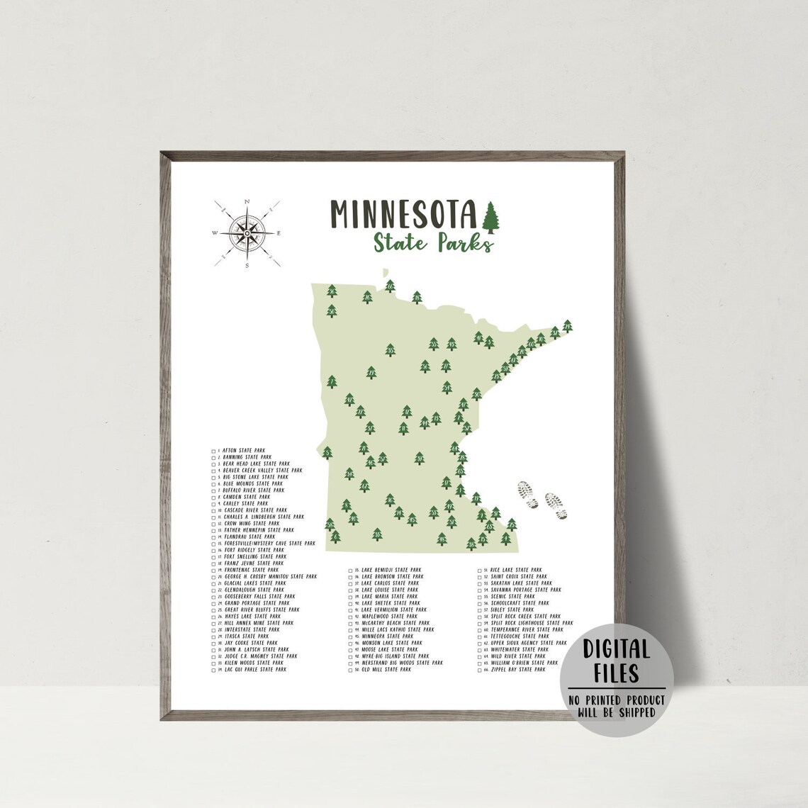 Minnesota State Parks Map Print-minnesota State Parks Checklist-state ...