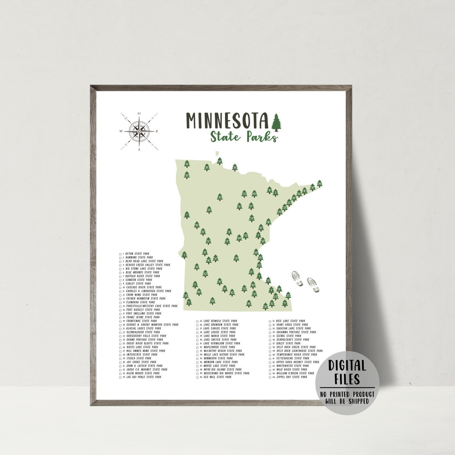 Minnesota State Parks Map Print-minnesota State Parks Checklist-state ...