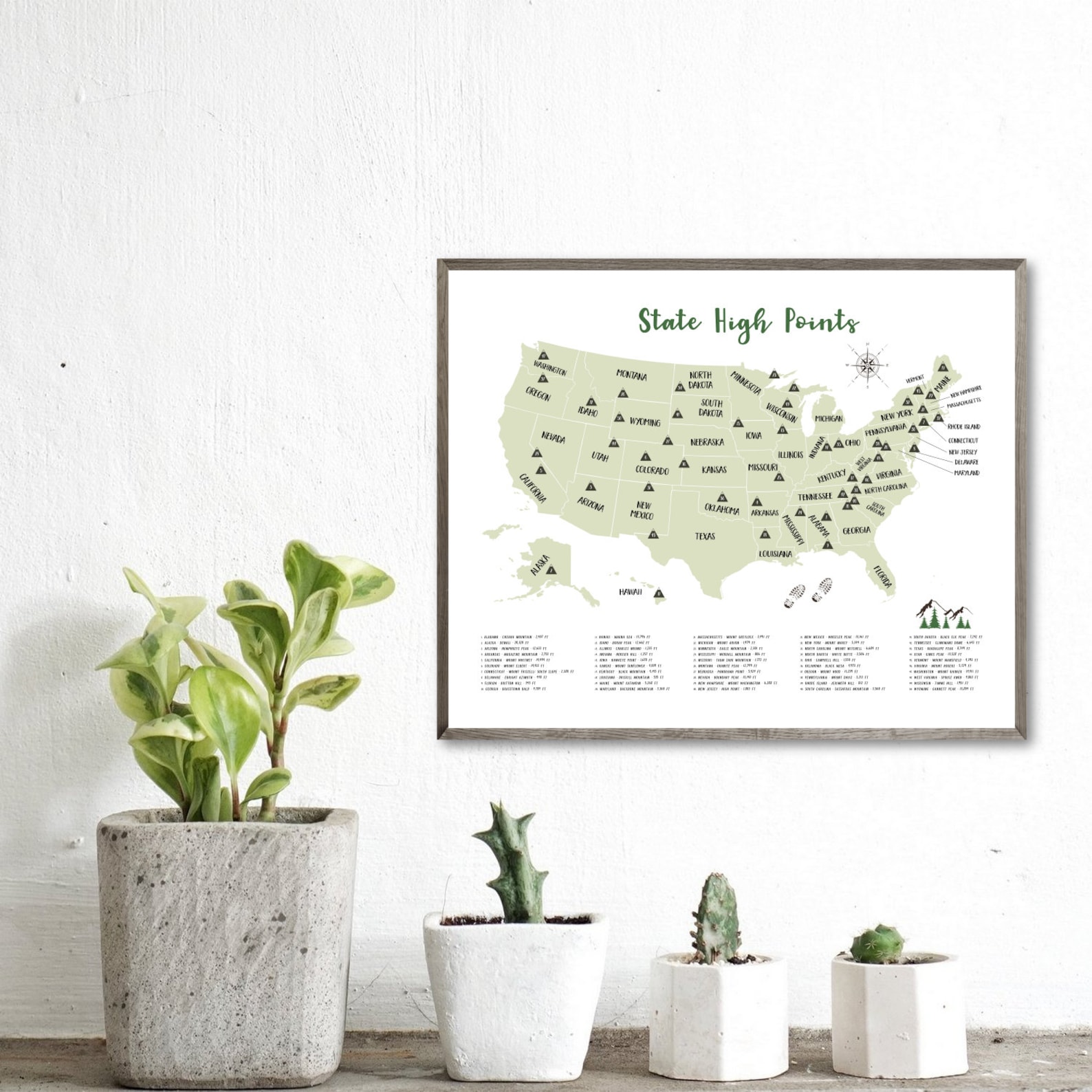 State High Points Map-usa State Peaks-state Highest Peak Map-50 States ...