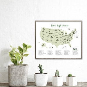 State High Points Map-usa State Peaks-state Highest Peak Map-50 States ...